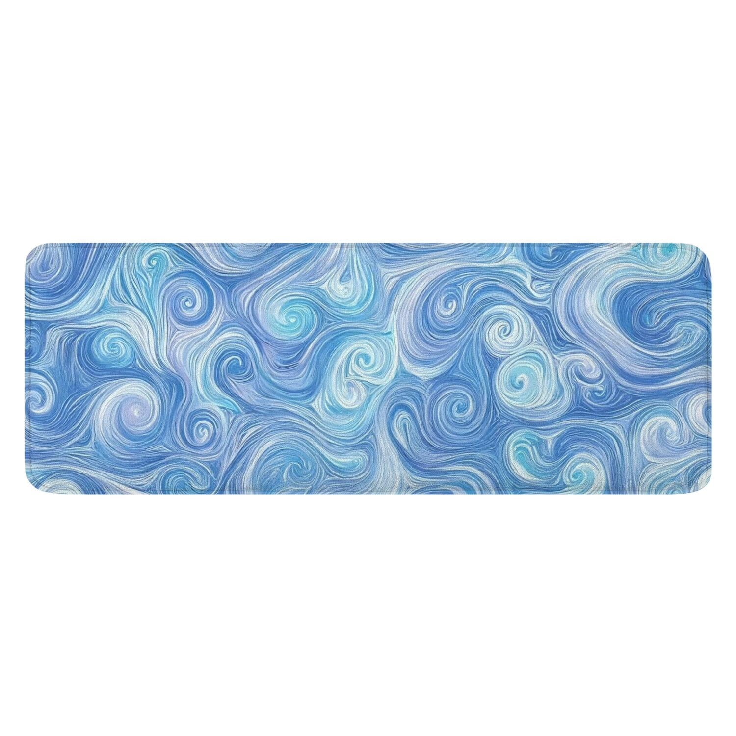 Blue White Tie Dye Swirl Pattern Kitchen Rug Mat,Kitchen Runner Rugs ...