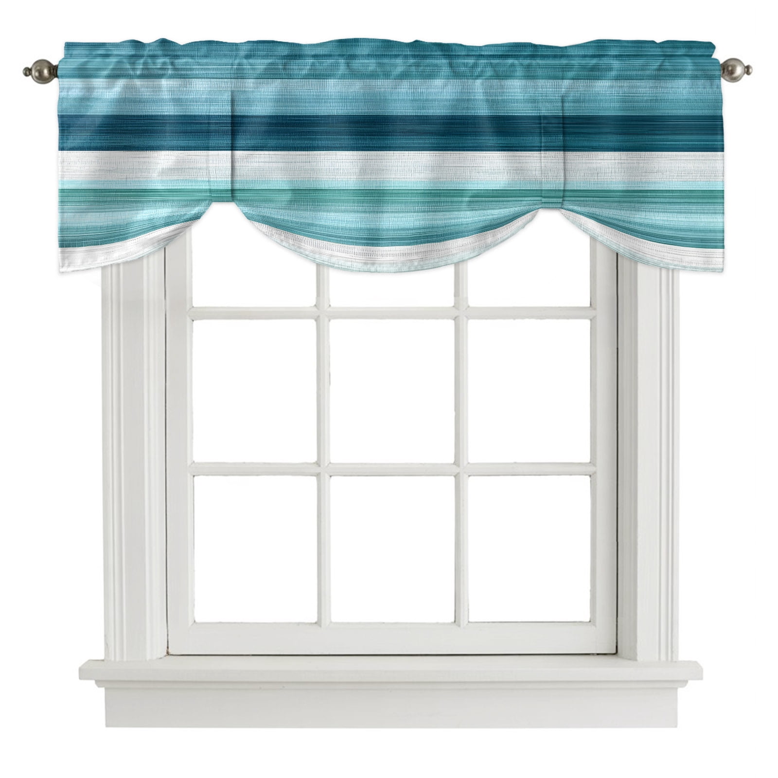 Blue White Tie Up Valance Curtains Gradient Stripe Abstract Lines ...