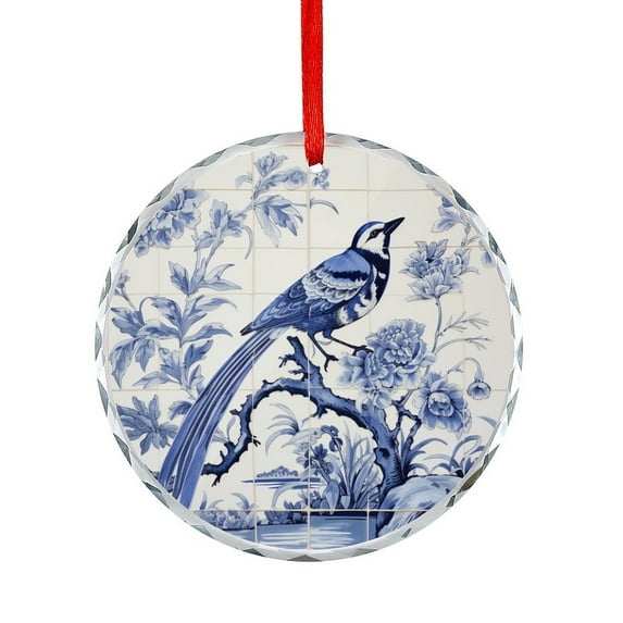 Blue And White Tile With Birds And Small Flower Christmas Ornament ...