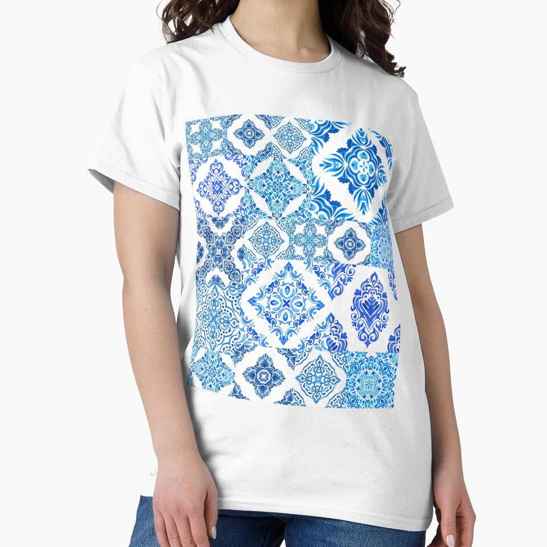 Blue&White Tiles Mediterranean Style Classic T-Shirt Summer Trending ...