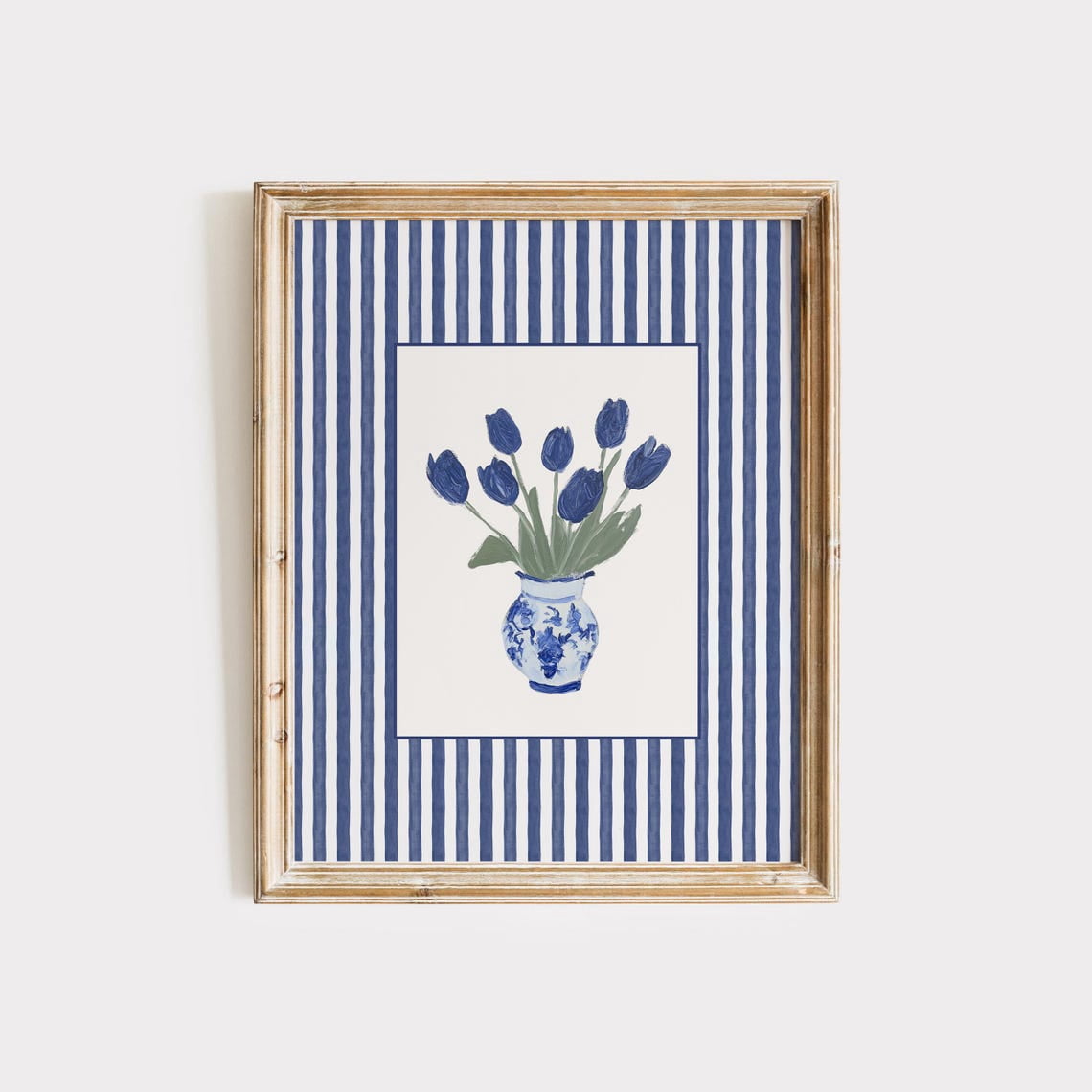 Blue White Tulip Preppy Coastal Striped Decor Poster Unframed Paper ...