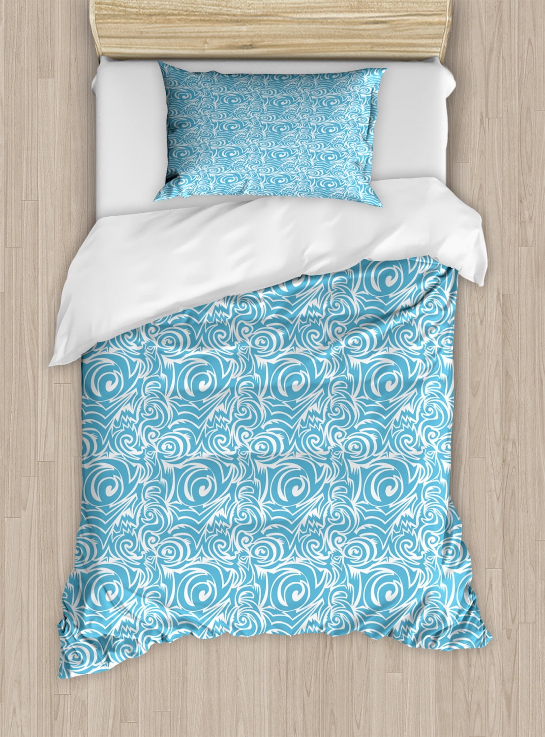 Blue and White Twin Size Duvet Cover Set, Balinese Tribal Tile Art ...