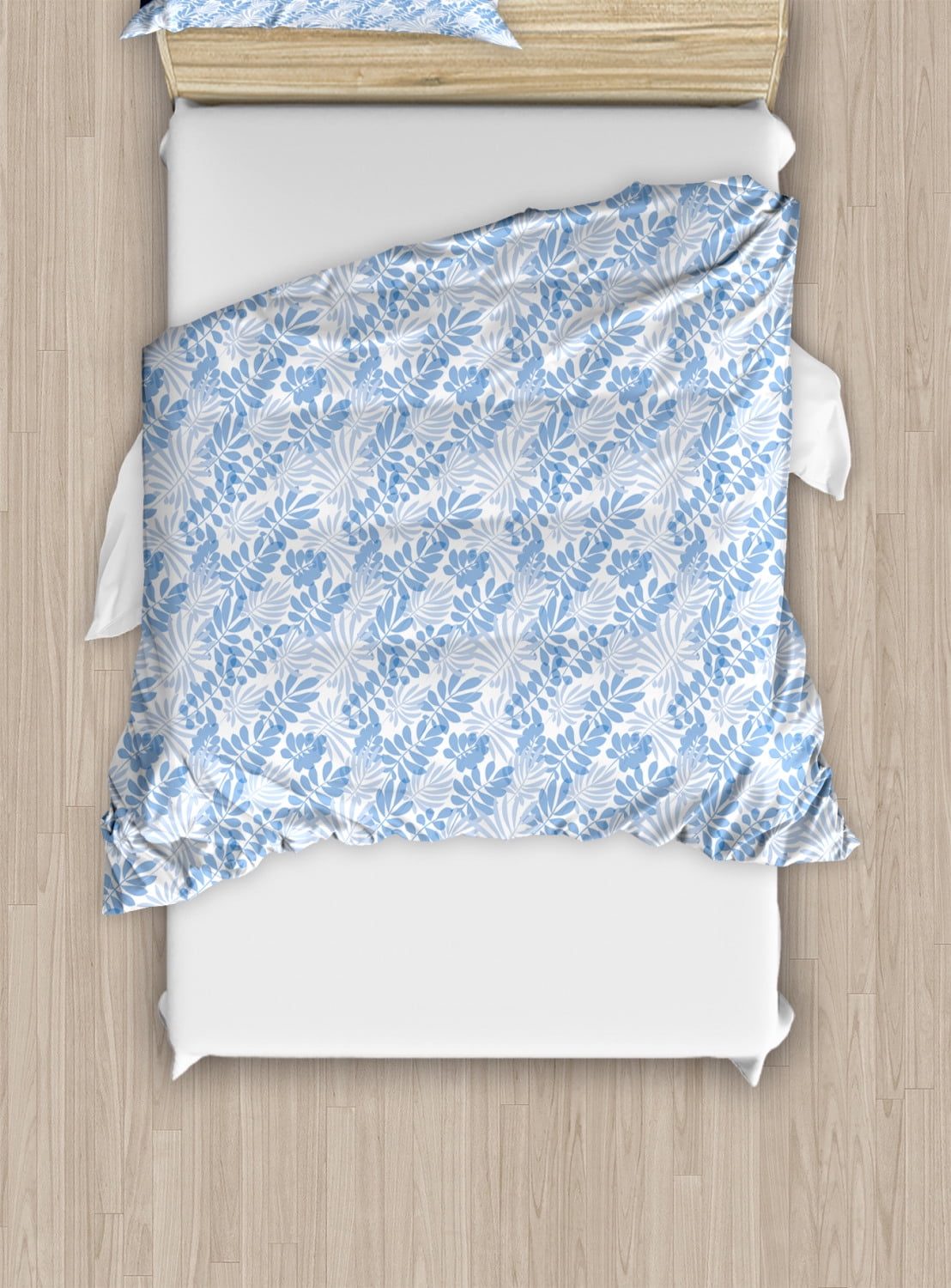 Blue and White Twin Size Duvet Cover Set, Tender Tropical Design in ...