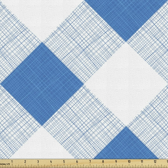 Ambesonne Blue and White Fabric by the Yard Upholstery, Checkered Plaid ...