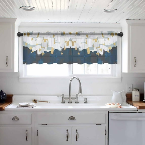 Blue White Valance Curtains for Kitchen/Living Room/Bathroom/Bedroom ...
