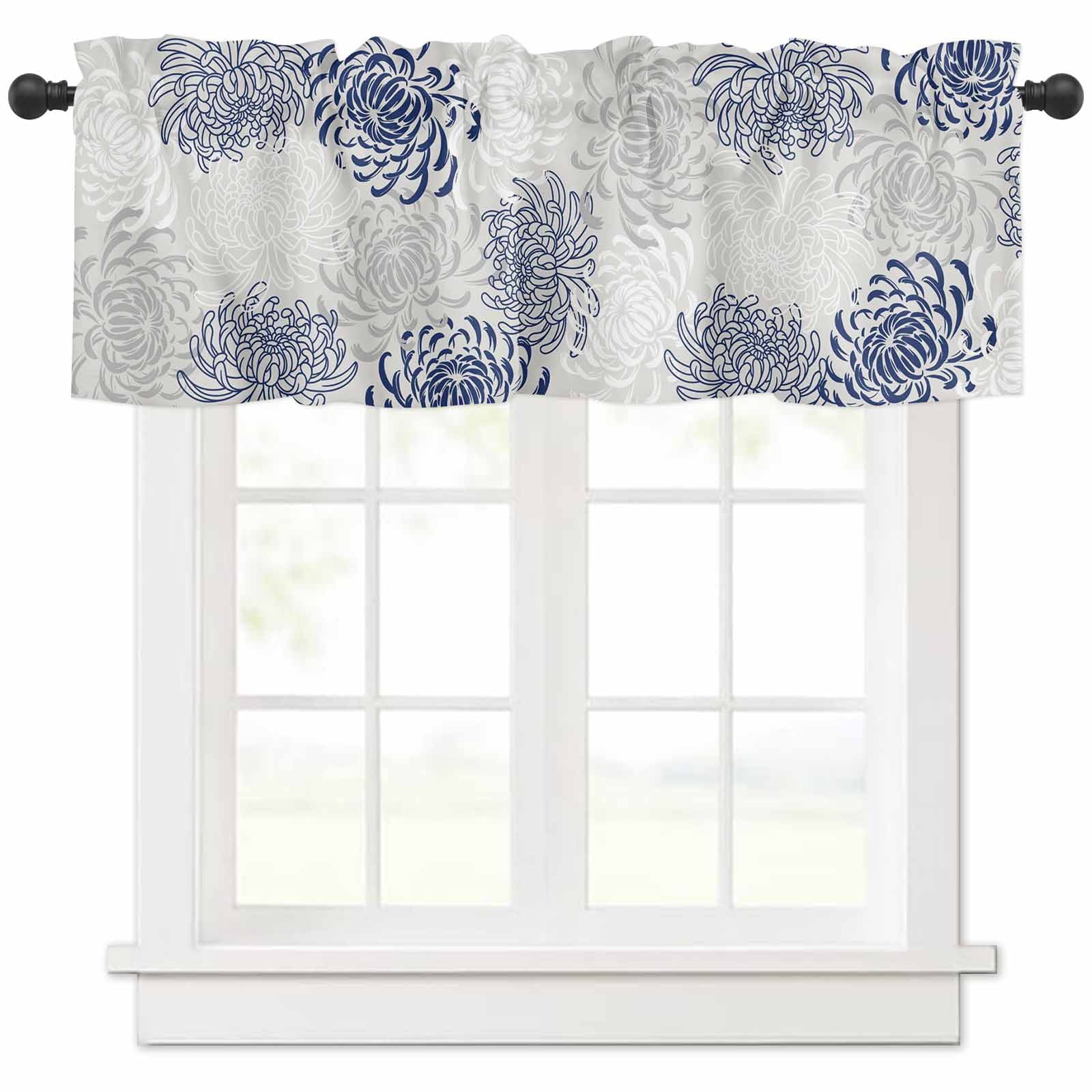 Blue White Valances for Windows Farmhouse Kitchen Curtains Valances Rod ...