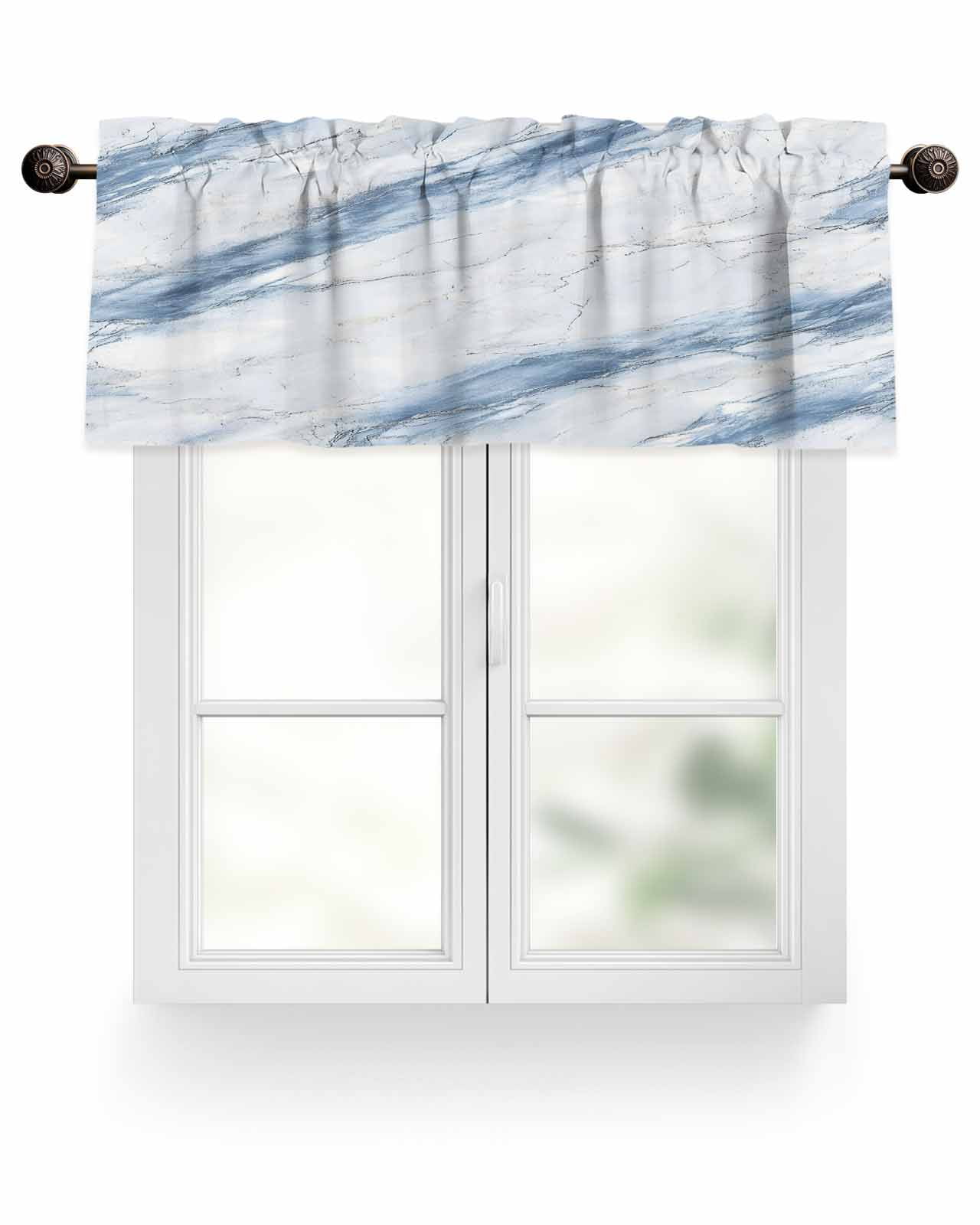 Blue White Valances for Windows Marble Abstract Art Stone Crack Texture ...