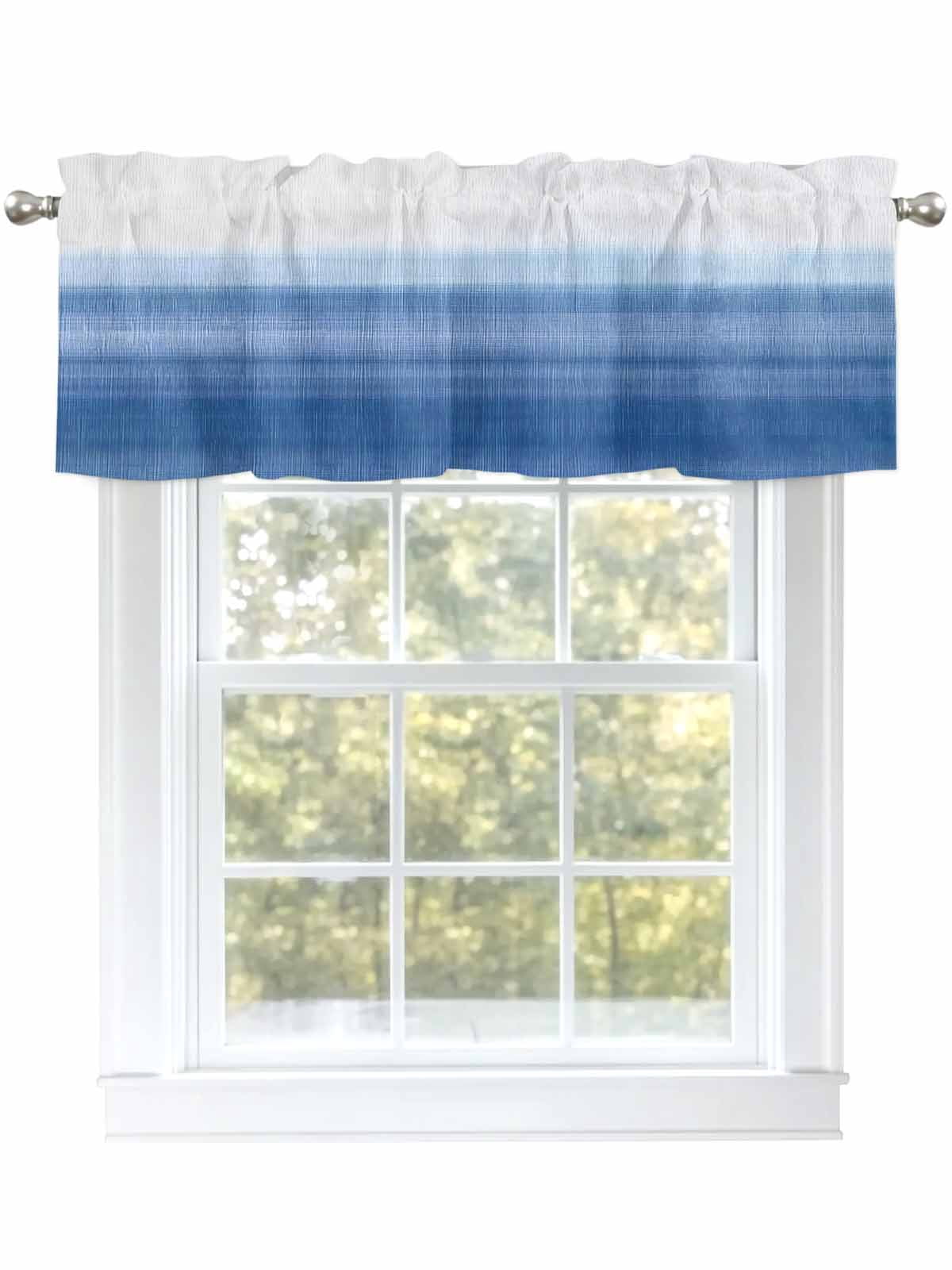 Blue White Valances for Windows, Rod Pocket Kitchen Valance Curtains ...