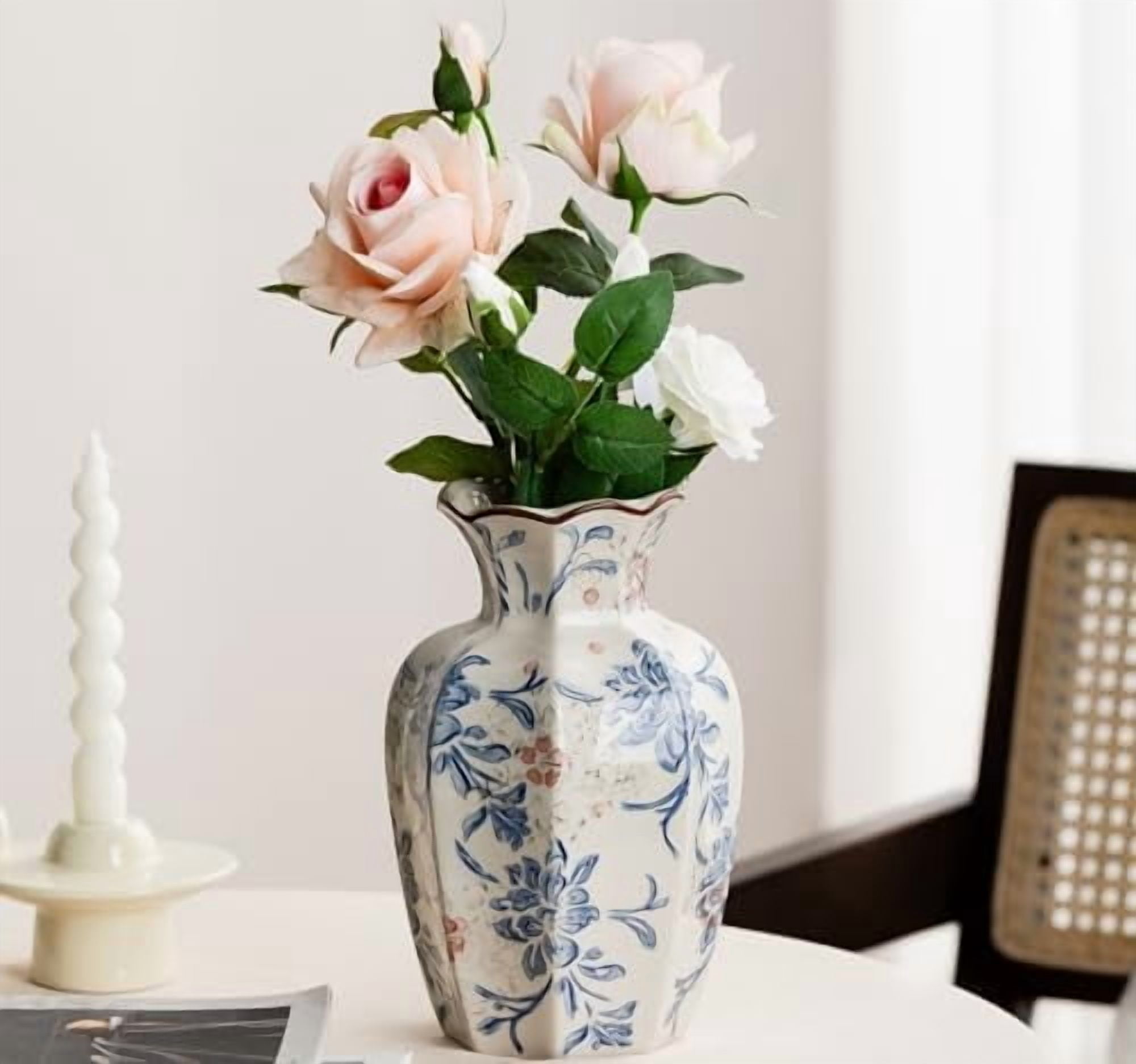 Blue and White Vase, Vintage Blue Ceramic Flower Vessel,Ceramic vases ...