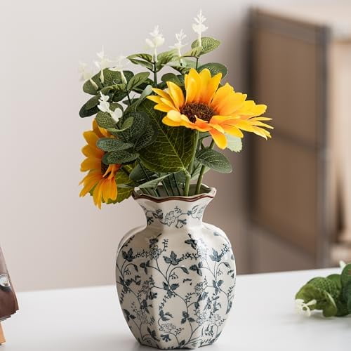 Blue and White Vase, Vintage Blue Ceramic Flower Vessel,Ceramic vases ...