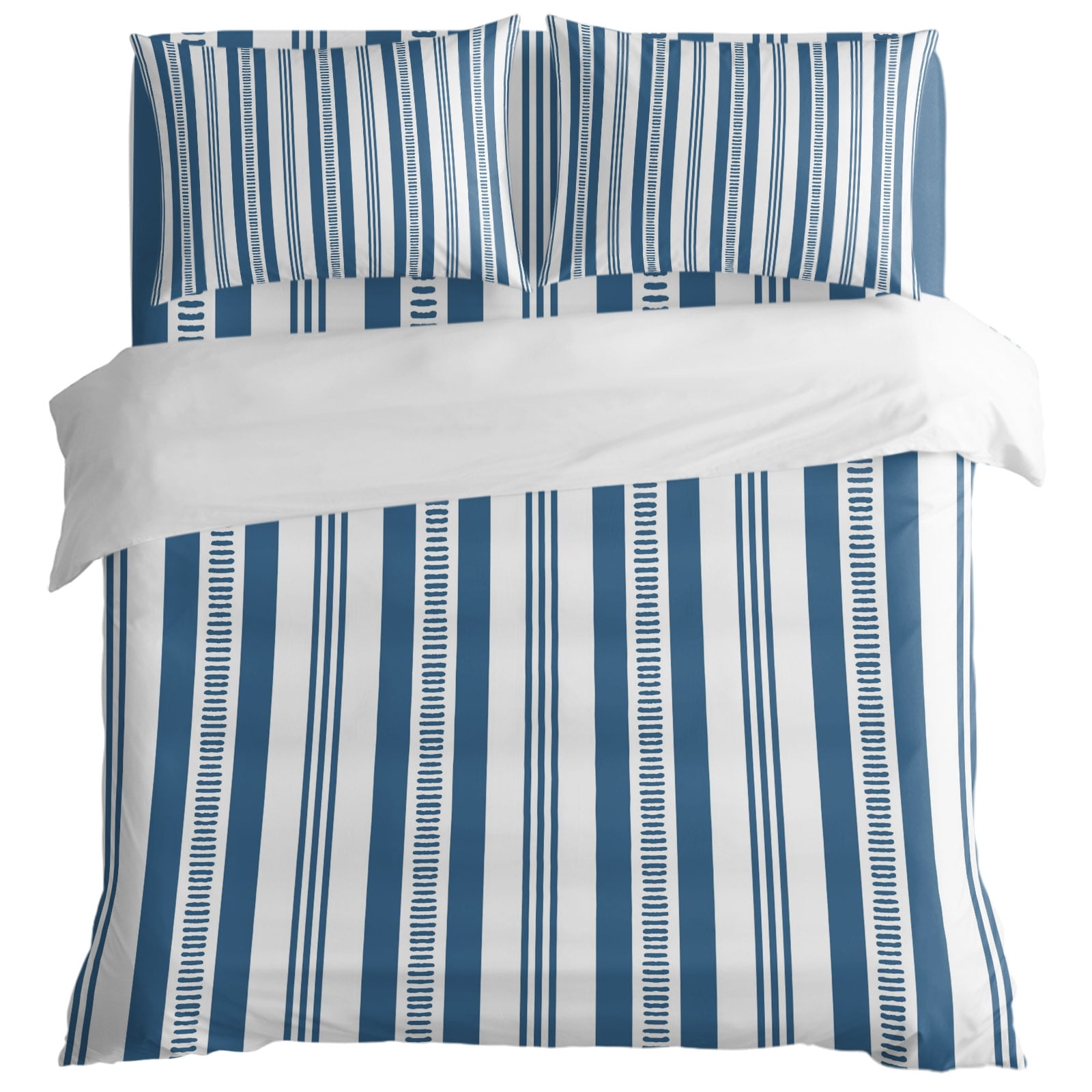 Blue White Vertical Stripes King Size Bed Set,Minimalist Geometric ...