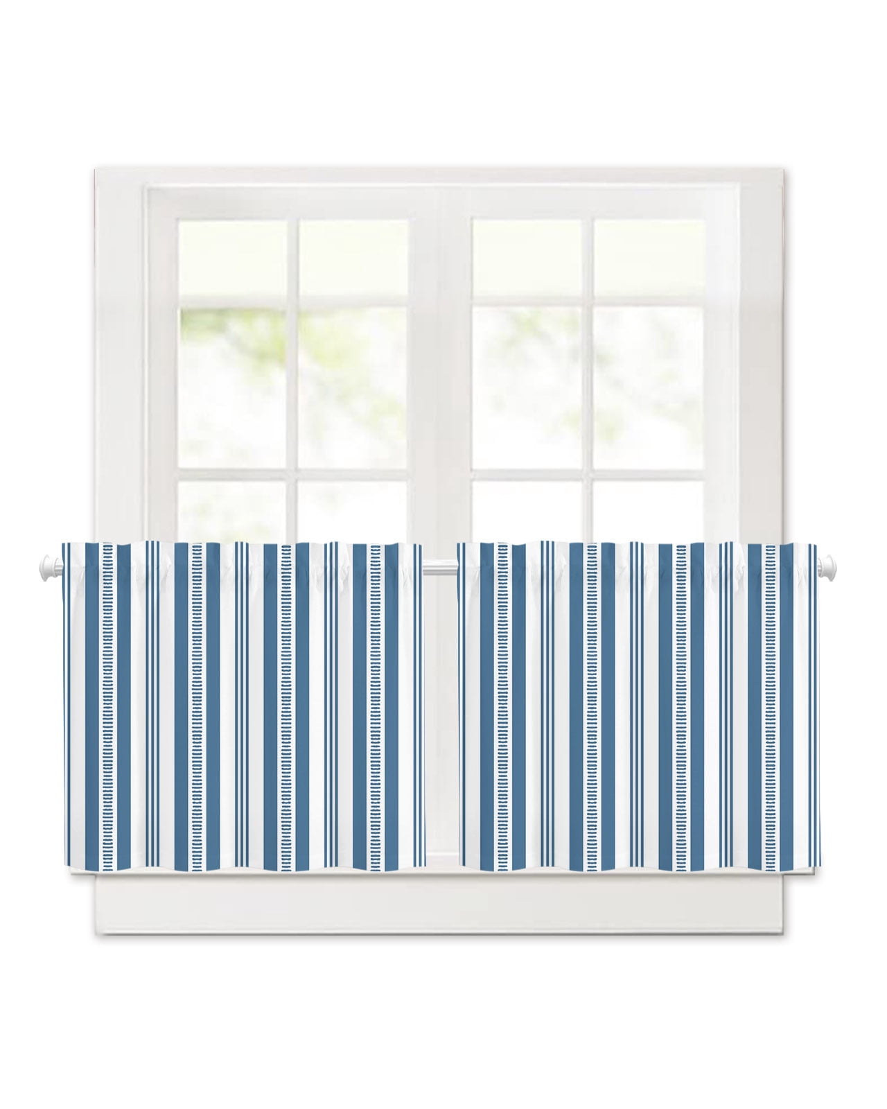 Blue White Vertical Stripes Short Blackout Curtains 30 Inch Long ...