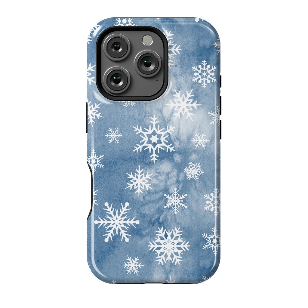 Blue White Watercolor Snowflake Pattern Case for iPhone 17 to 11 Pro ...
