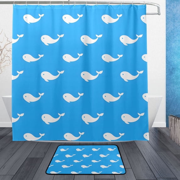 Blue White Whales Pattern Bathroom Accessory Sets Waterproof Shower ...