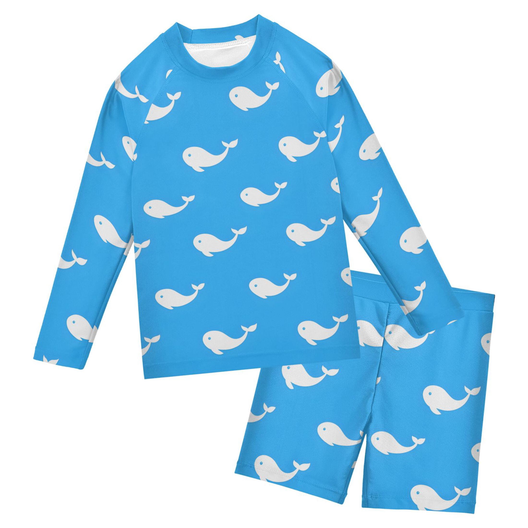 Blue White Whales Pattern Boys' Bathing Suit UPF 50+ Boys' Rash Guard ...