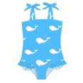 Blue White Whales Pattern Girls' One-Piece Swimsuit Bowknot Tie ...