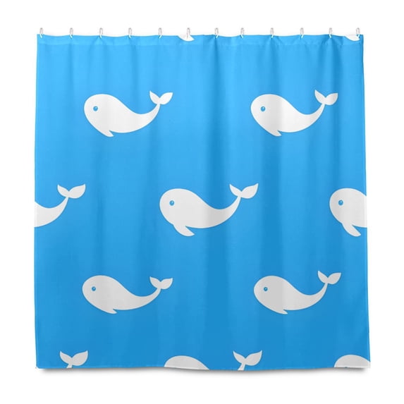 Blue White Whales Pattern Shower Curtain Liners Waterproof 72 Inch with ...