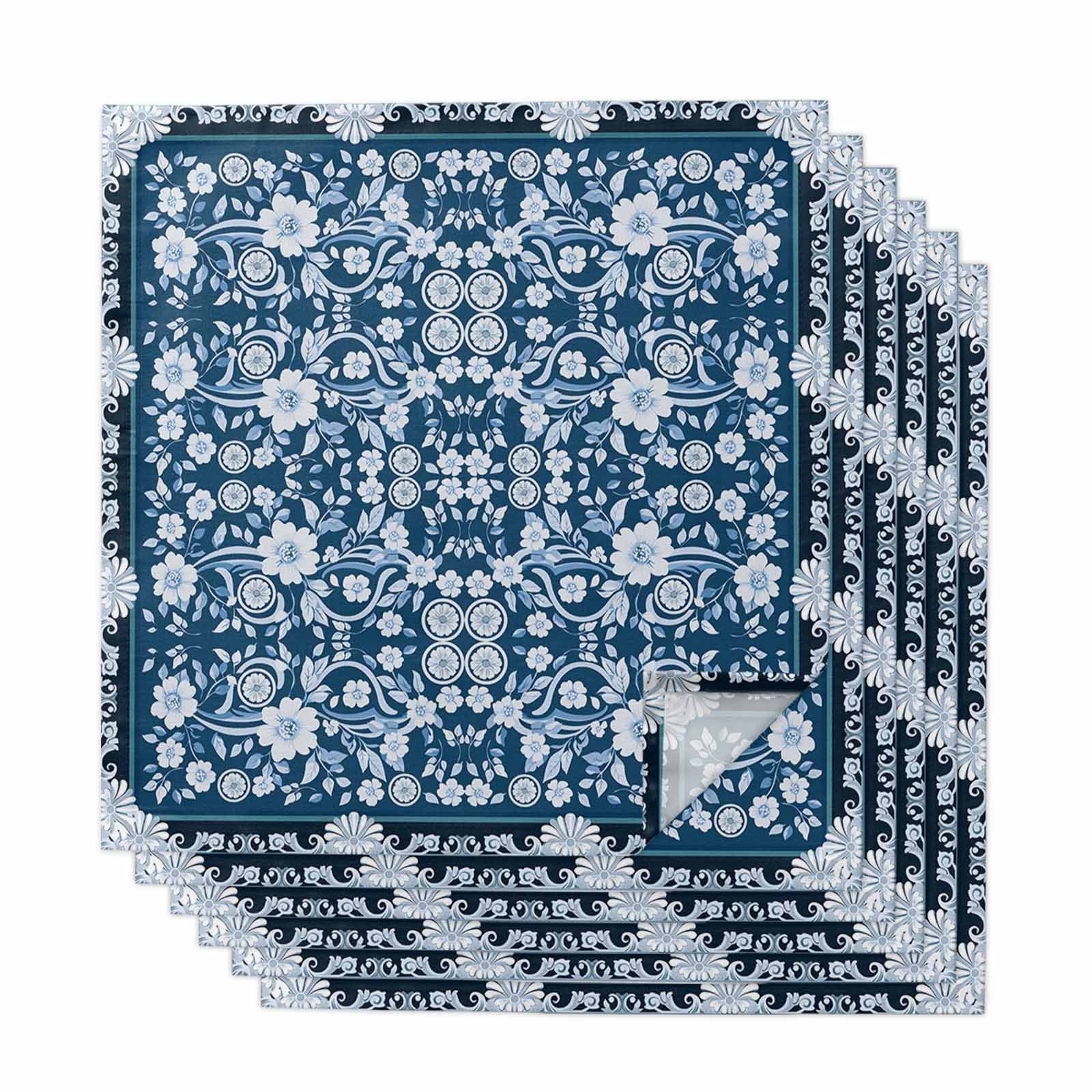 Blue White White Flowers Cloth Napkins, Rustic Vintage Botanical Leaves ...