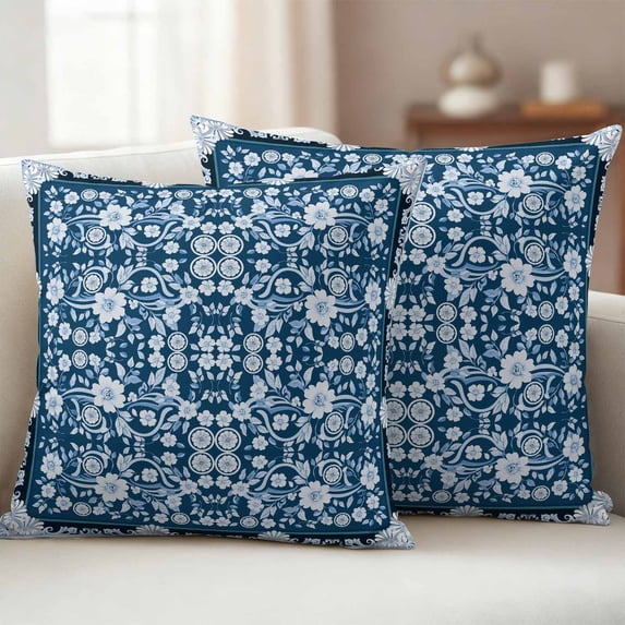 Blue White White Flowers Outdoor Waterproof Throw Pillow Covers 20x20 ...