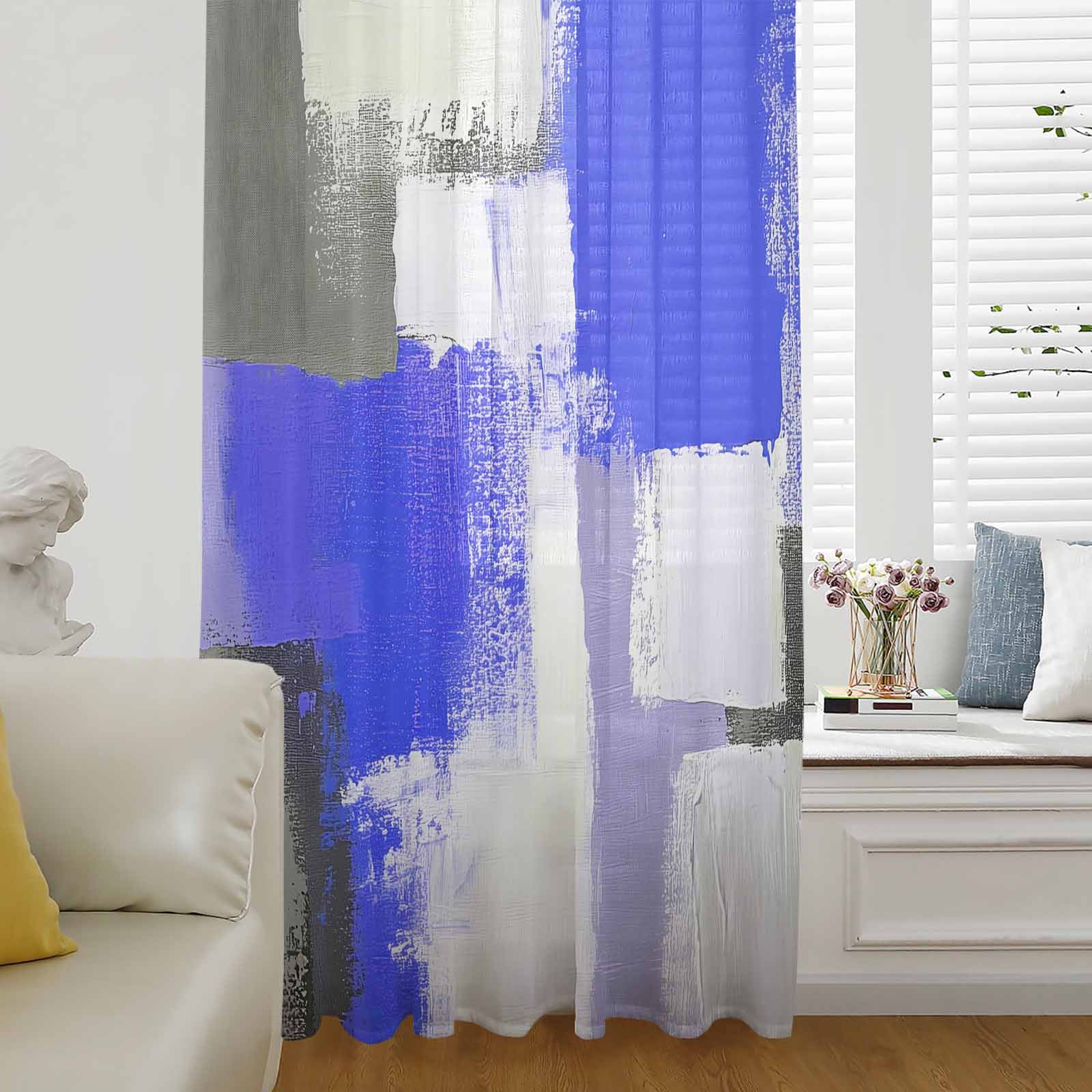 Blue White Window Curtain 72 Inches Long,Abstract Grey Modern Square ...