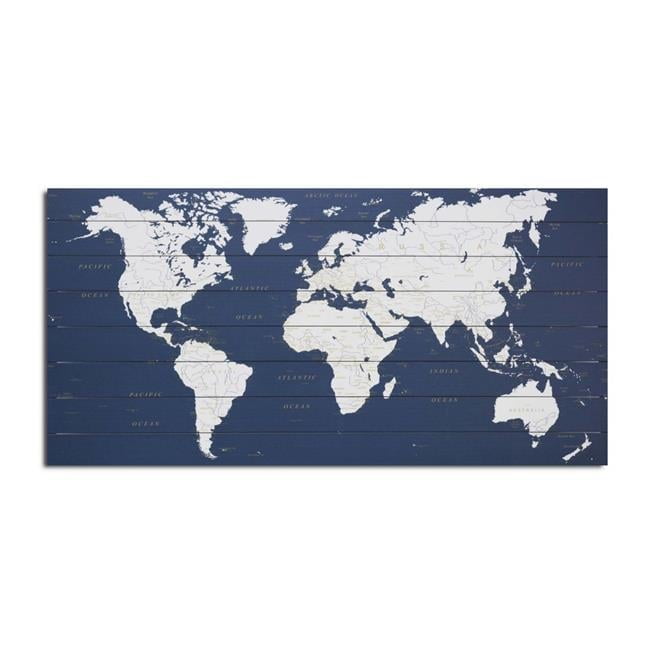 Blue & White World Map Wood Plank Wall Art - Walmart.com