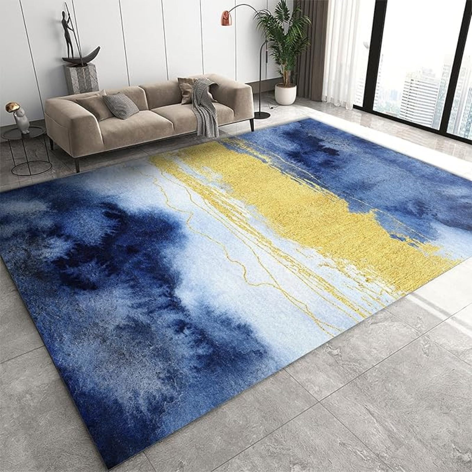 Blue White Yellow Graffiti Area Rug, Abstract Multicolor Art Rugs Floor ...
