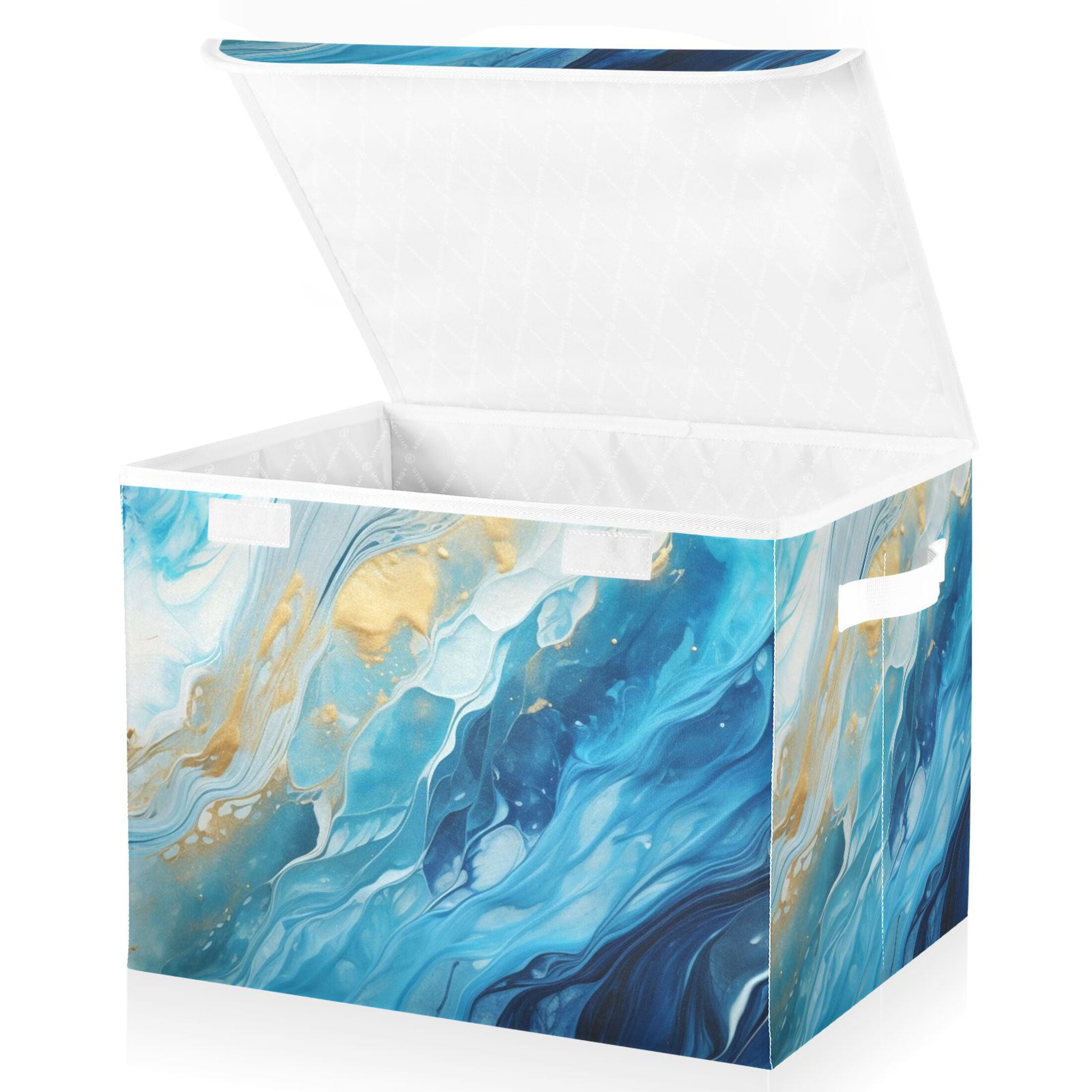 Blue White and Gold Marble Large Lidded Bin Foldable Storage Baskets ...