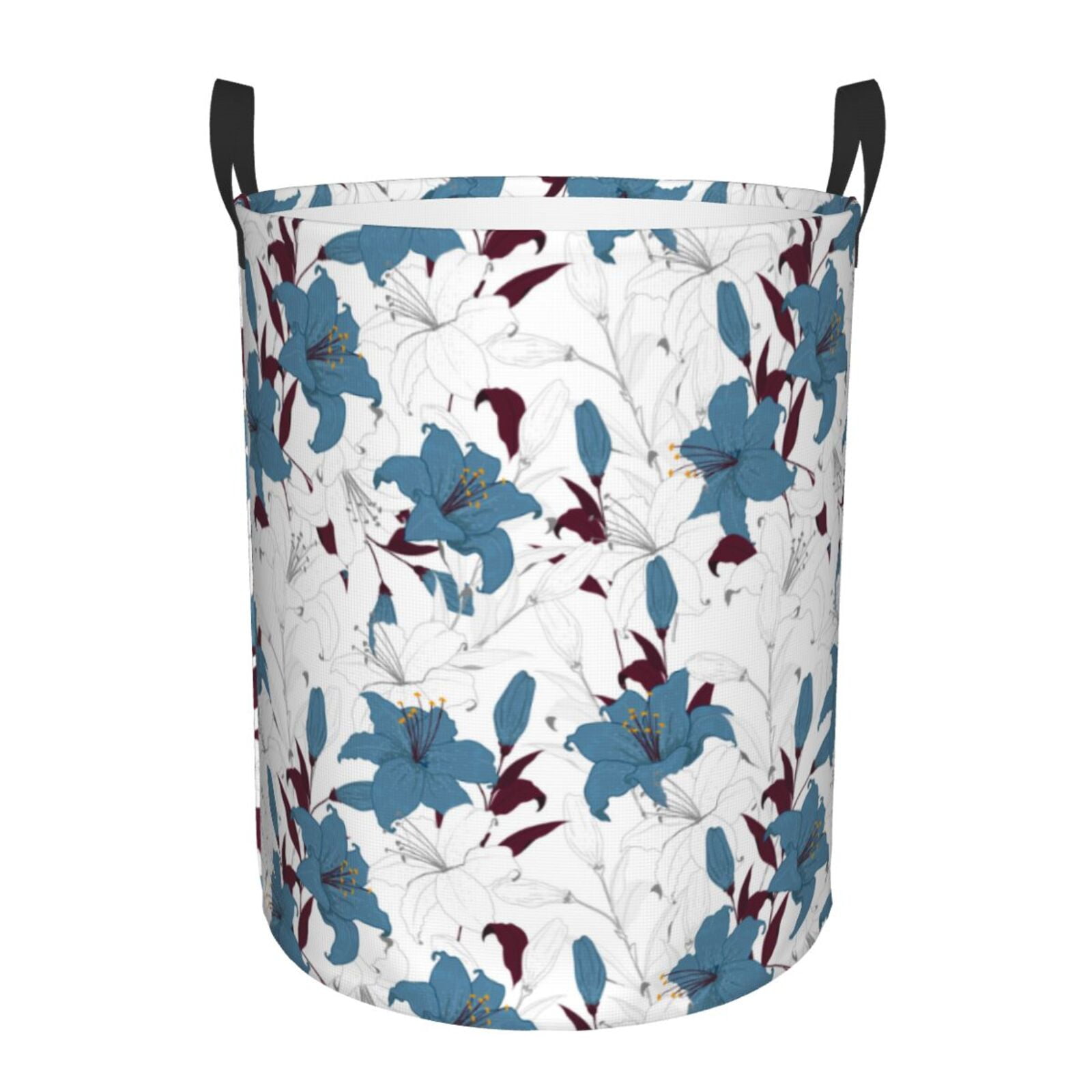 Blue WhiteLilies Flowers Laundry Basket, Laundry Hamper Waterproof ...