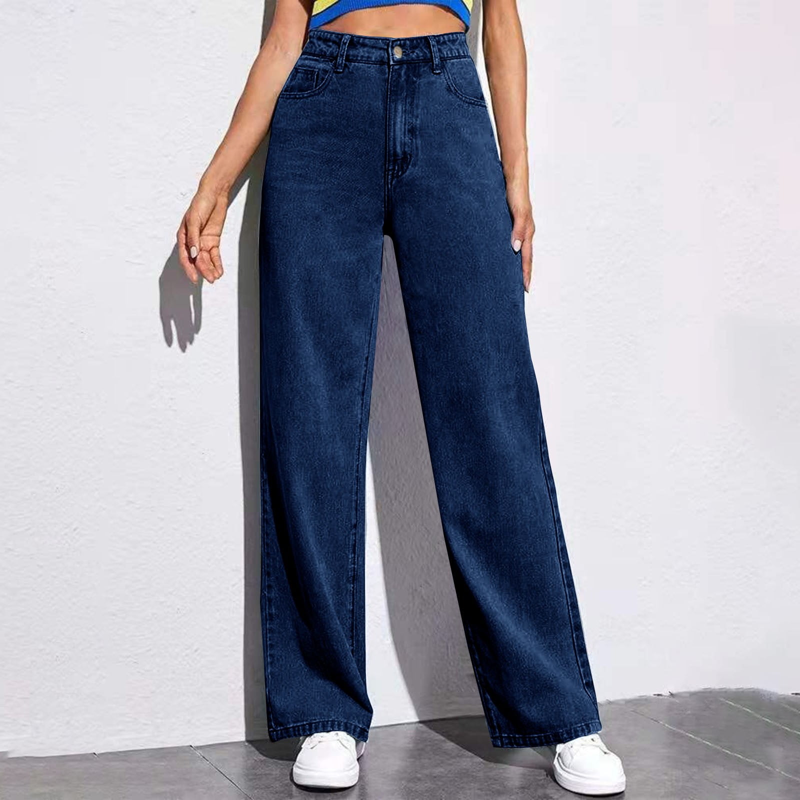 Blue Wide Leg Pants Women's High Waisted Wide Leg Jeans Slimming Drag ...