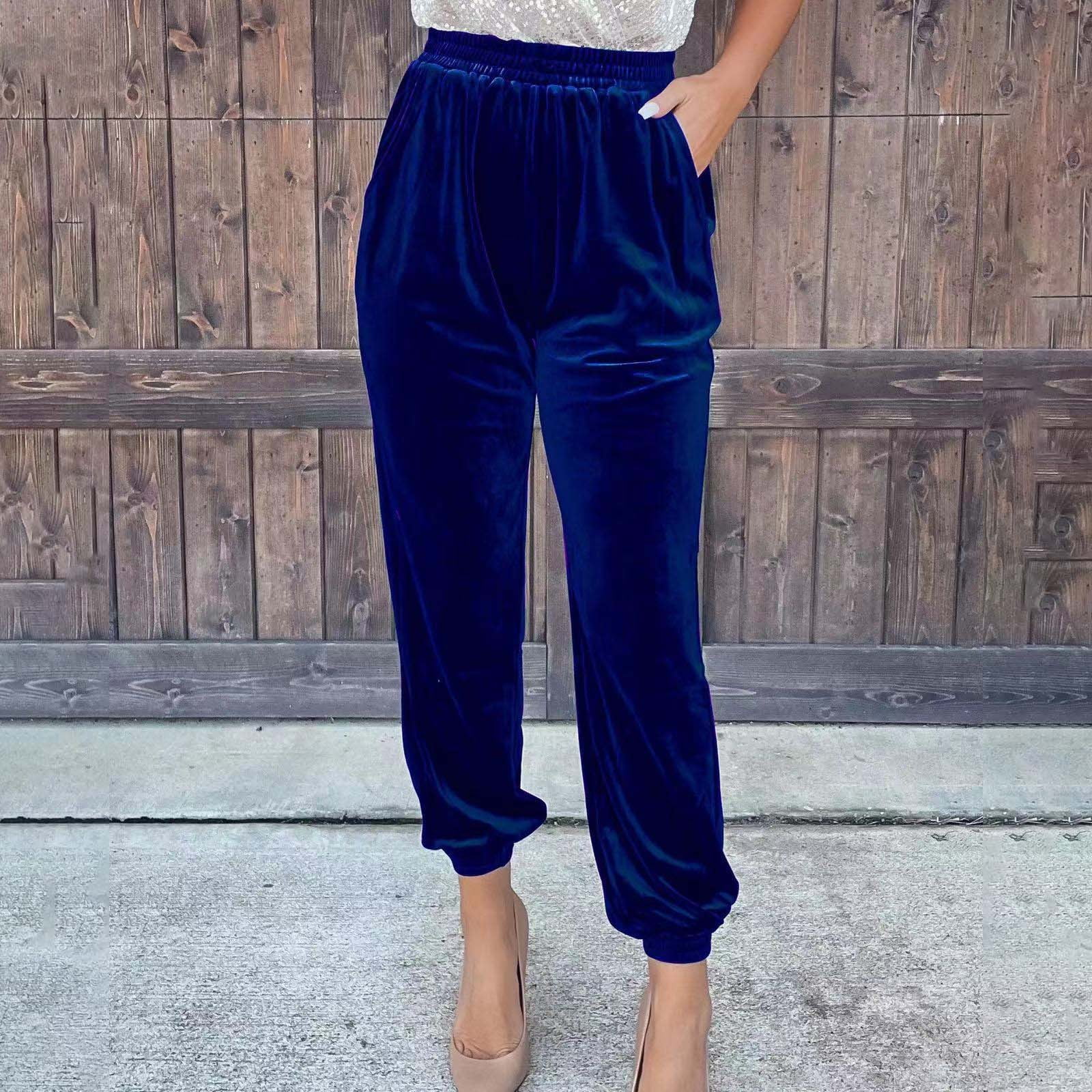 Blue Sweatpants Women's Harem Pants High Waist Baggy Drawstring ...