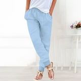Blue Wide Leg Sweatpants Womens Elastic Waist Pants Casual Trousers ...
