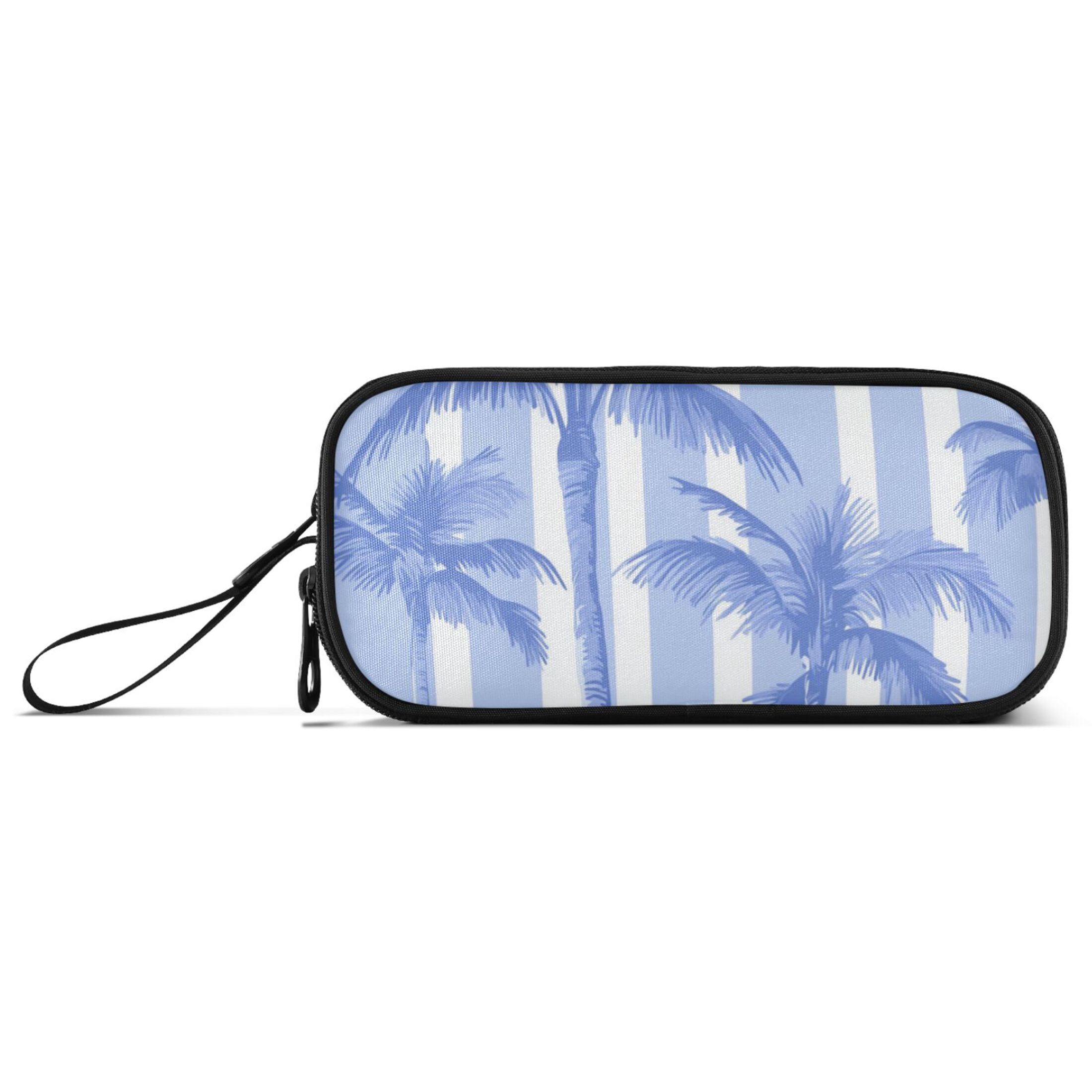Blue Wide Stripes Coconut Trees Pencil Case Stationary Holder Pen Bag ...