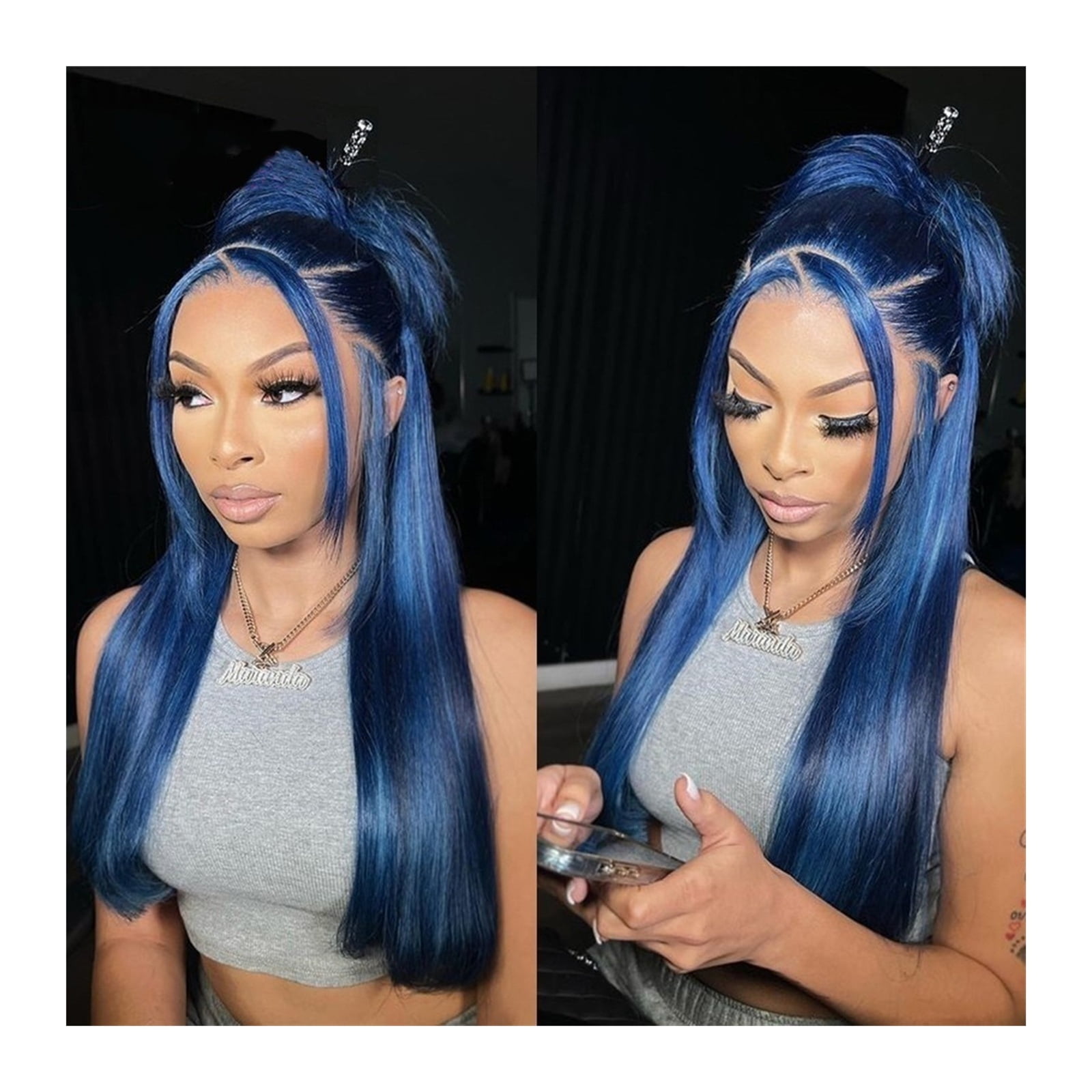 Blue Wig Straight 13X4 Lace Front Wig 8-26" Brazilian Colored Human ...