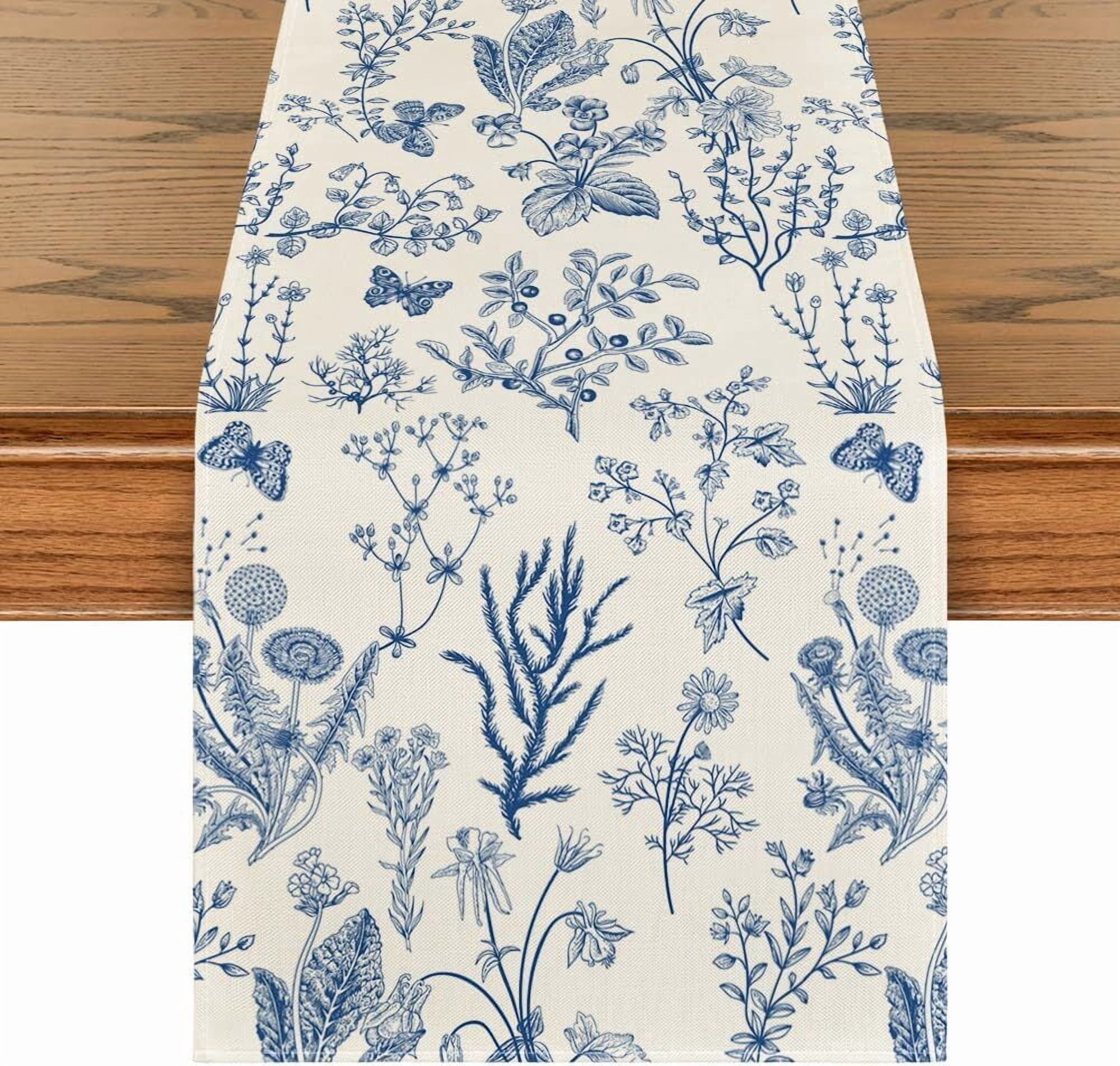 Blue Wild Flowers Floral Spring Table Runner,Seasonal Summer Kitchen ...