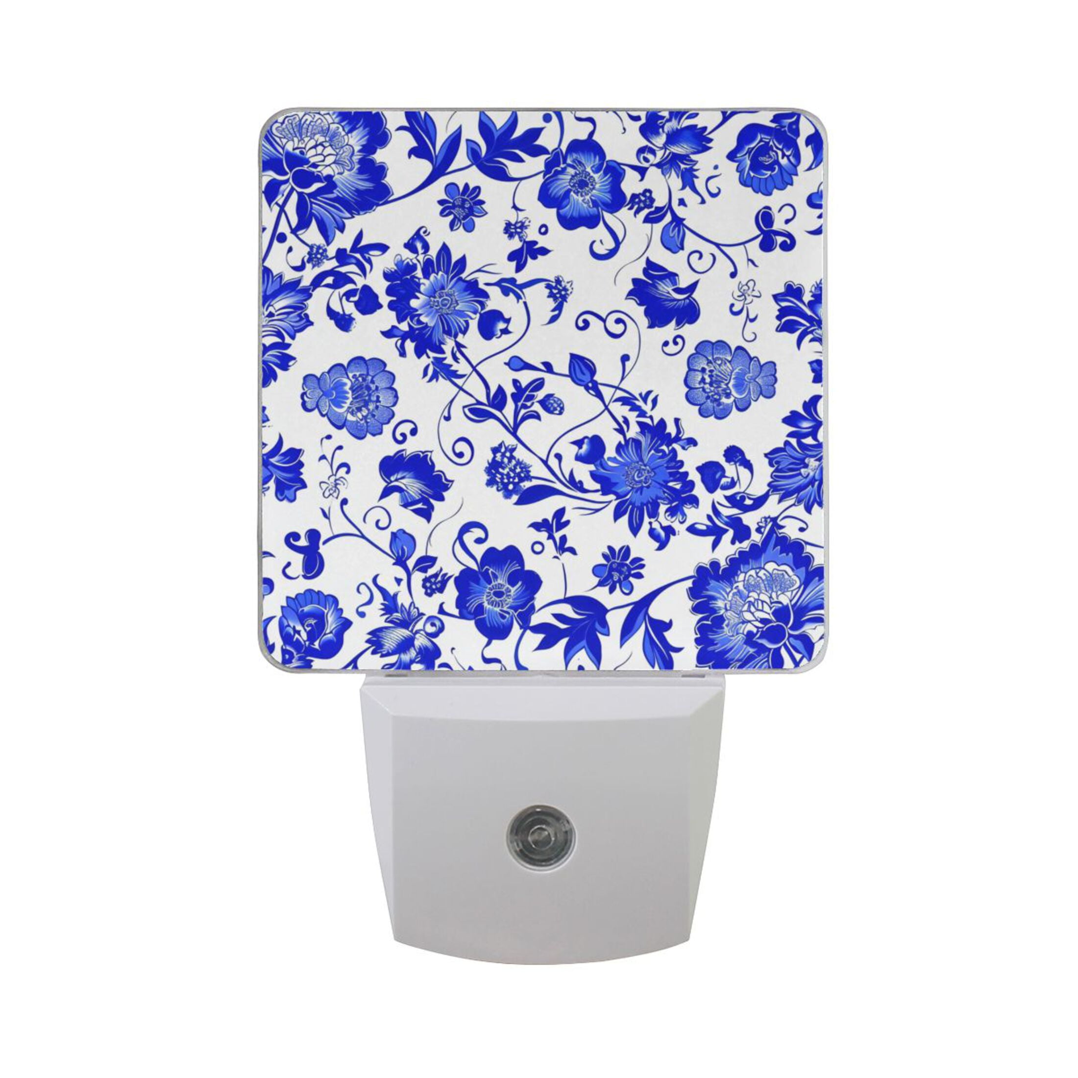 Blue Wild Flowers Leaves LED Night Light with Smart Sensor Plug Into ...