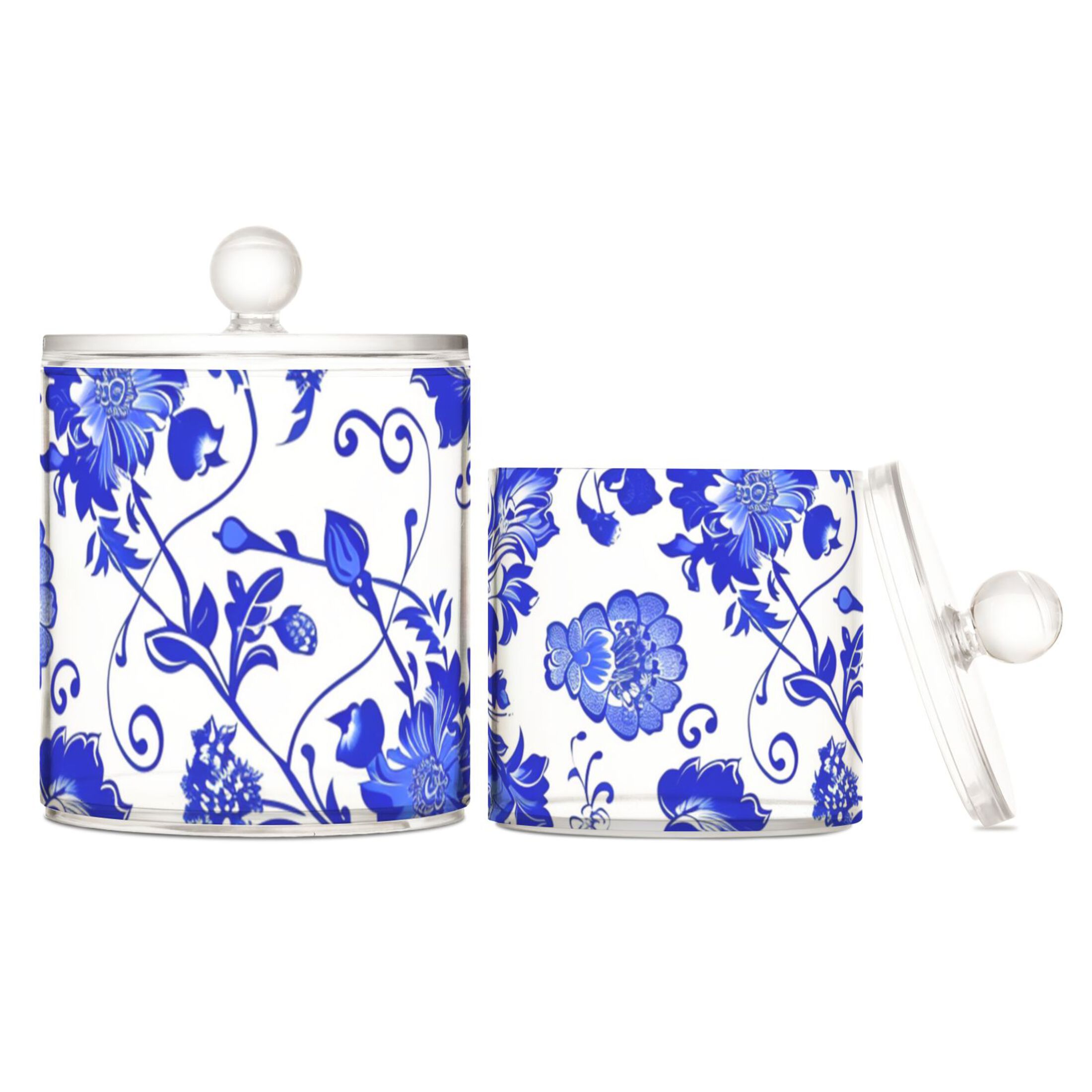 Blue Wild Flowers Leaves Translucent Plastic Cans Storage Canisters ...