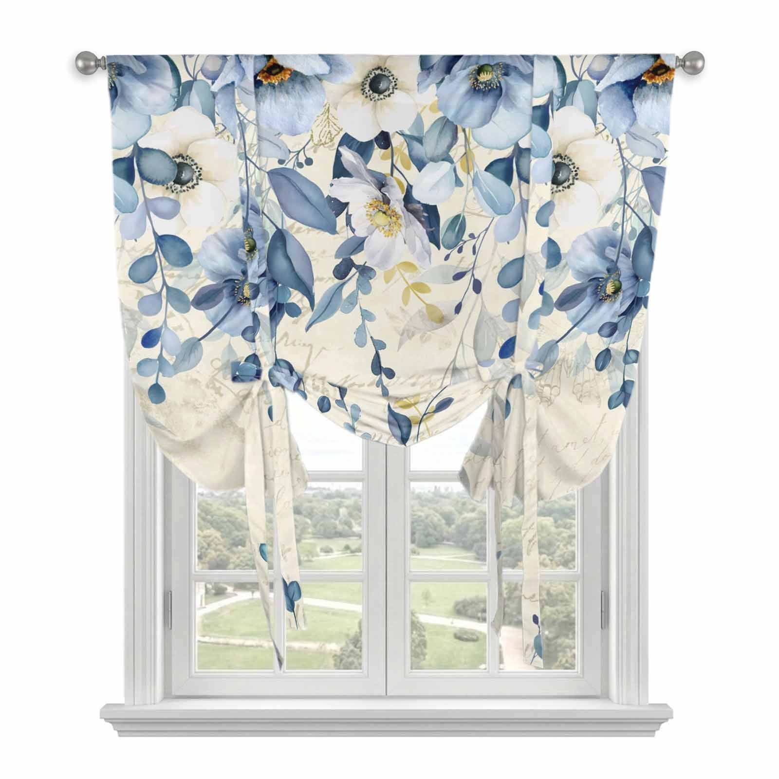 Blue Wild Flowers Tie Up Curtains for Window, Thermal Insulated Balloon ...