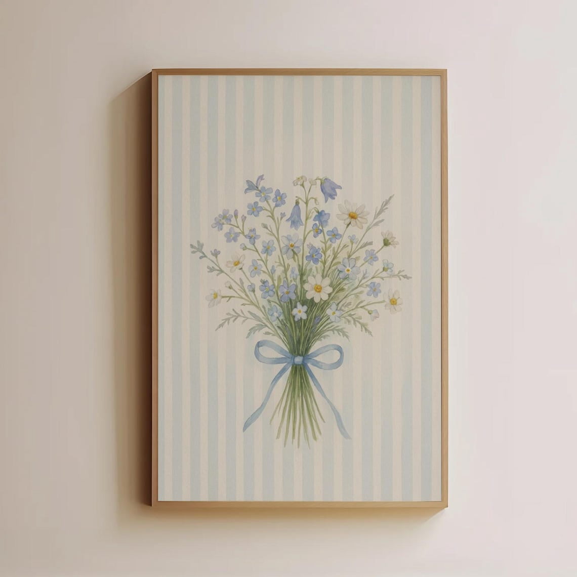 Blue Wildflower Bouquet Print, Cottagecore Floral Wall Art, Unframed ...