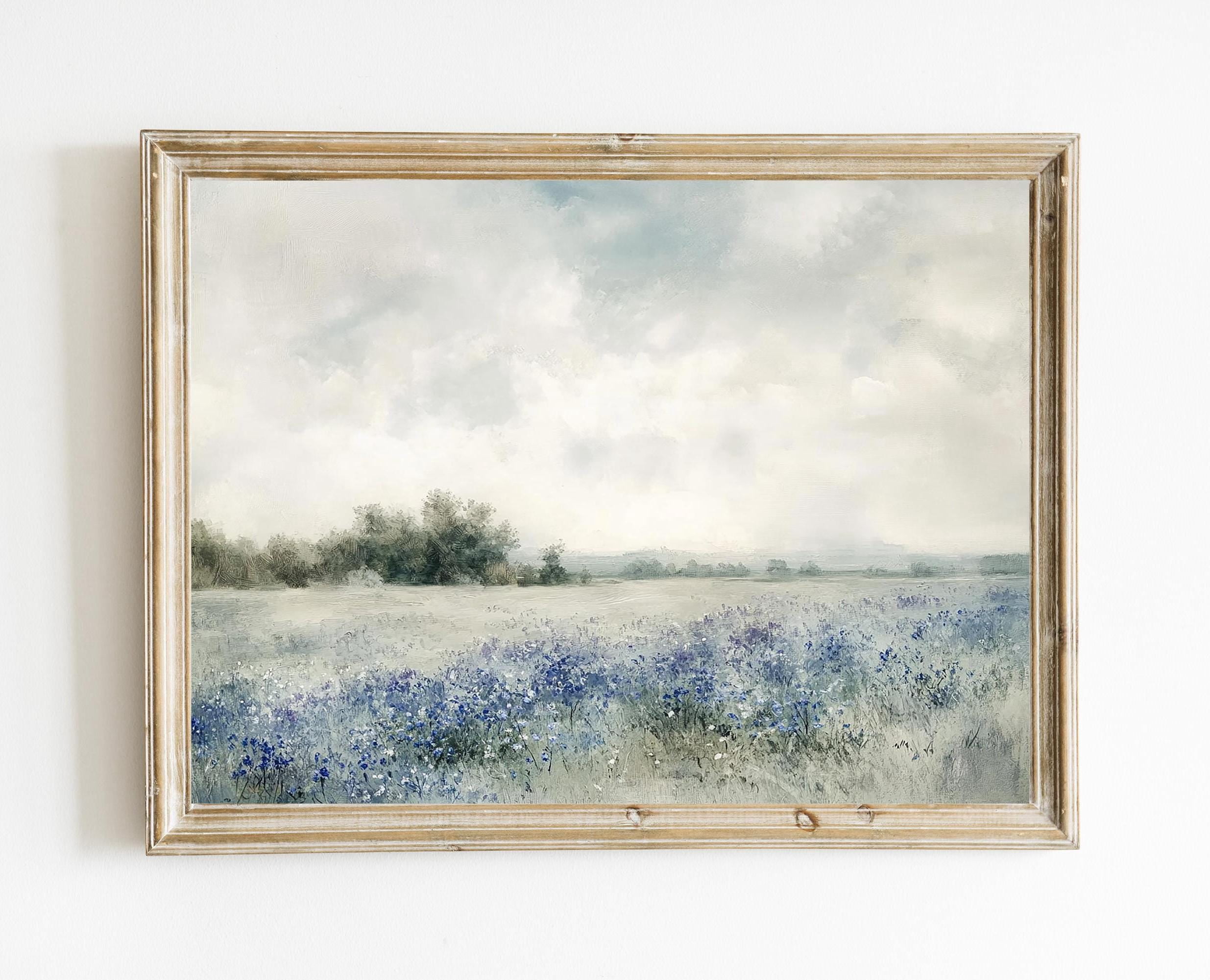 Blue Wildflower Landscape Vintage Spring Wall Art Neutral Wall Decor ...