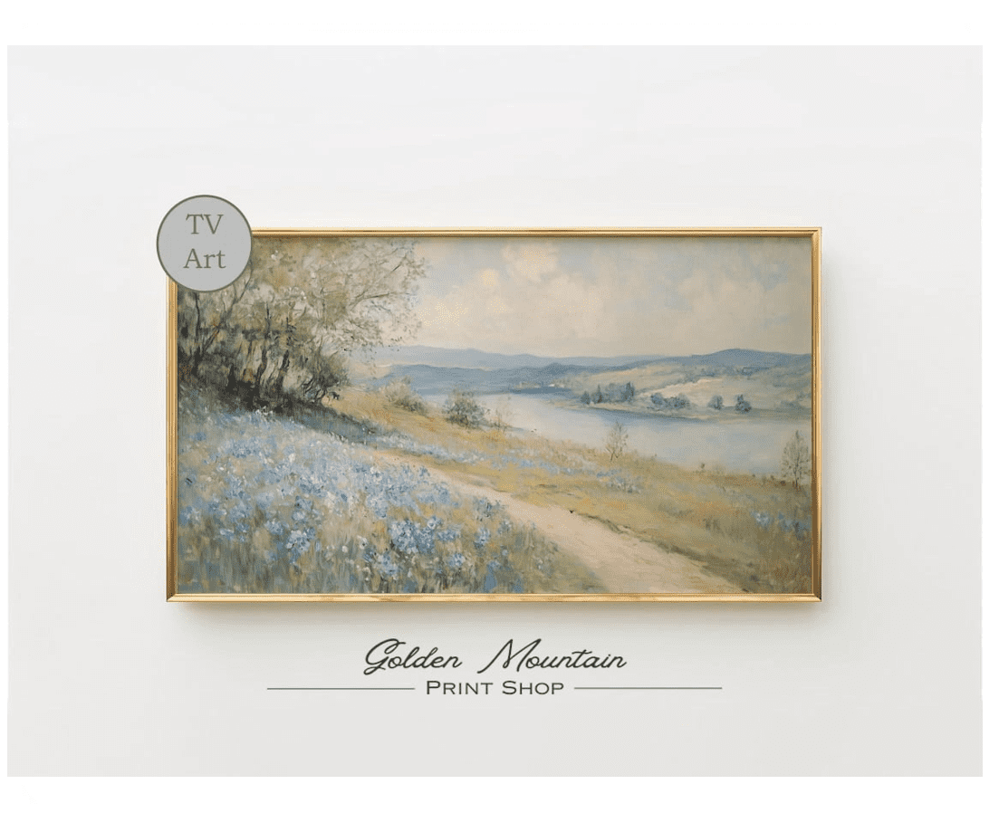 Blue Wildflower Spring Landscape Farmhouse Poster Home Decor Office ...