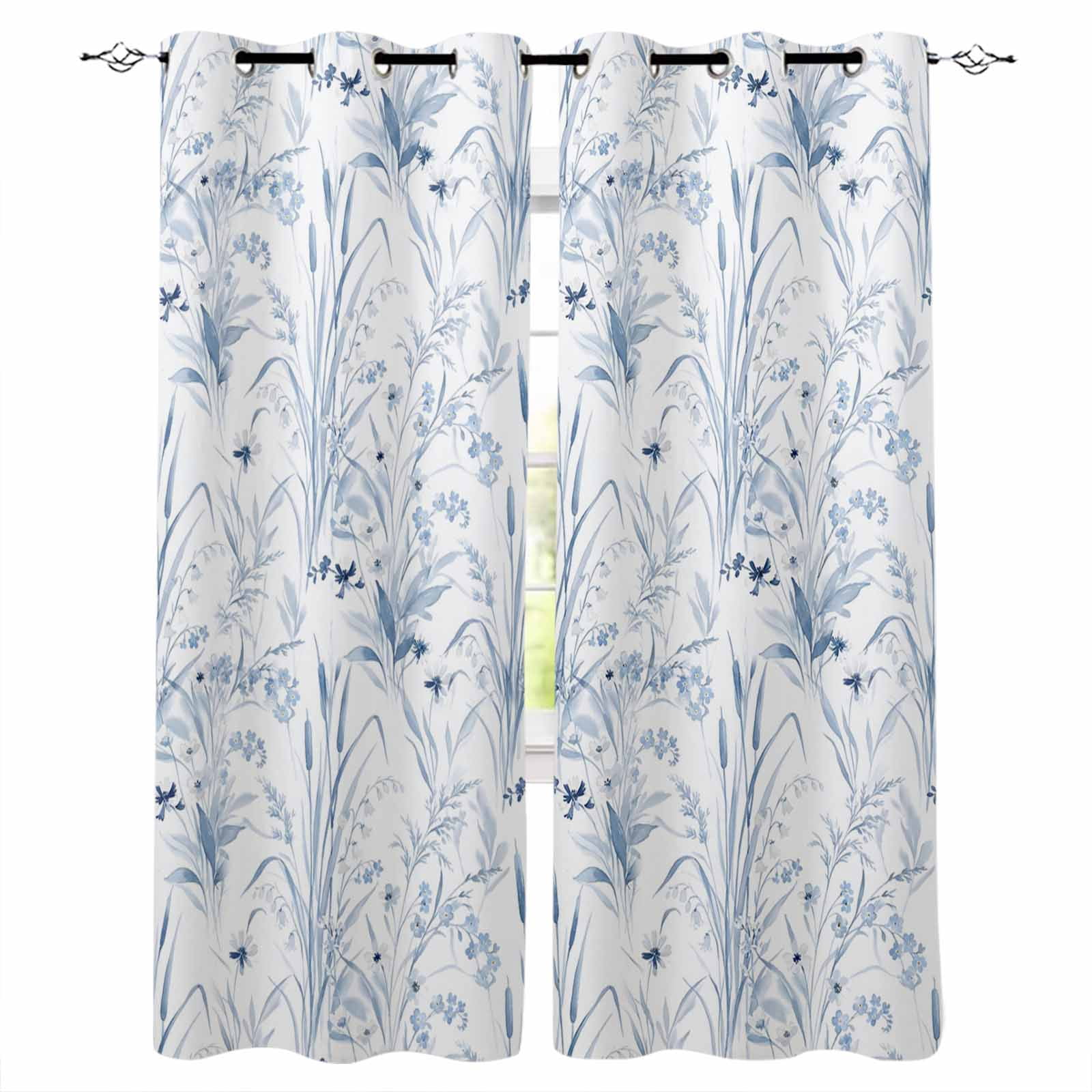 Blue Wildflowers Blackout Curtains for Bedroom/Living Room, Thermal ...