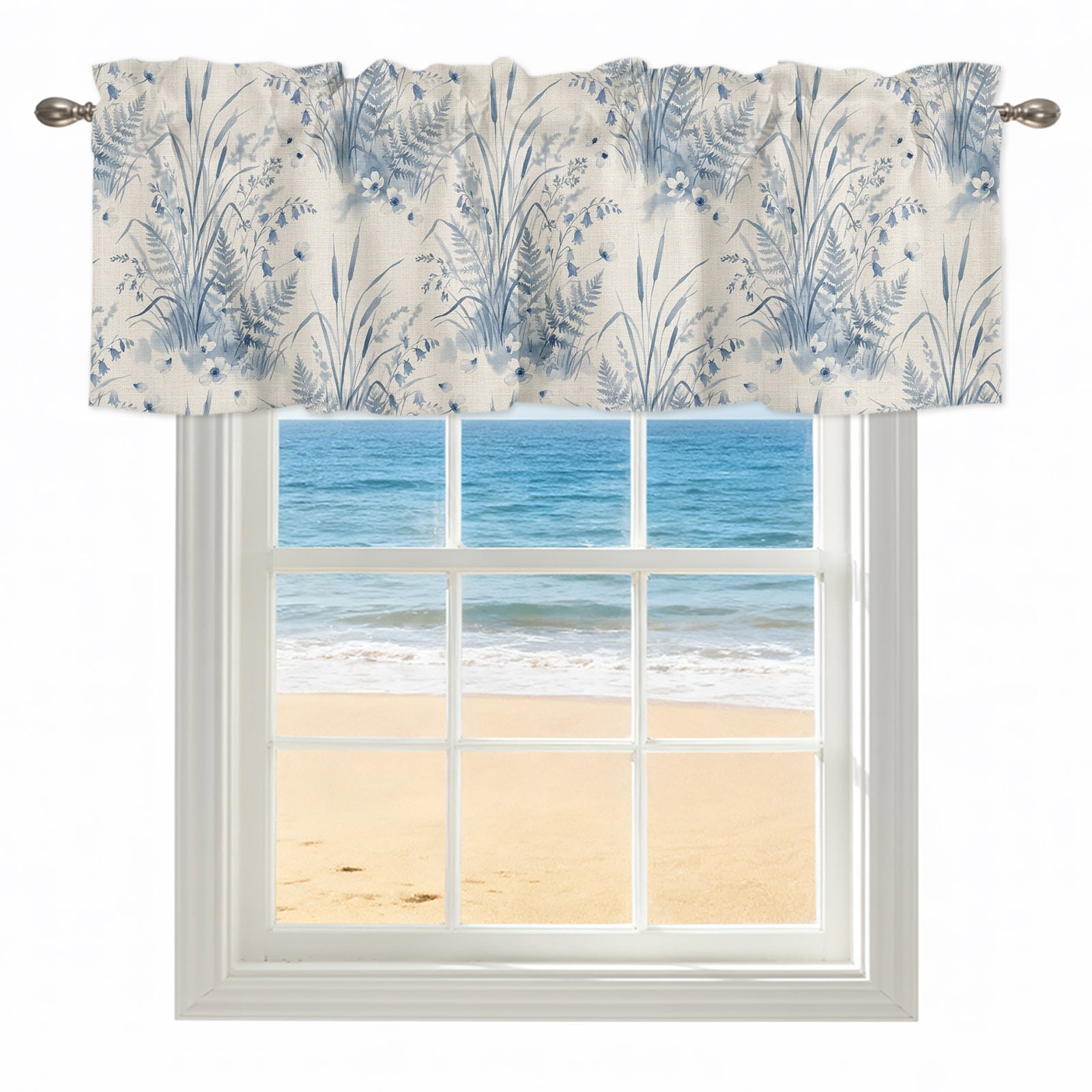 Blue Wildflowers Kitchen Valances for Windows 60x18 Inch Kitchen ...