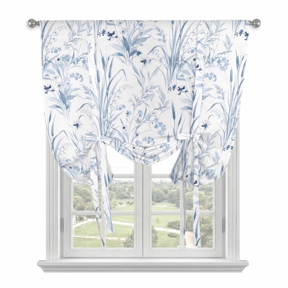 Blue Wildflowers Tie Up Curtains for Window, Thermal Insulated Balloon ...