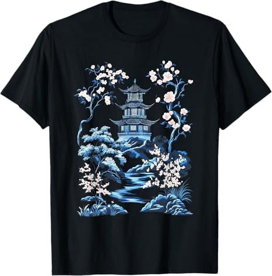 Blue Willow Asian Pattern Chinoiserie Pagoda T-Shirt - Walmart.com
