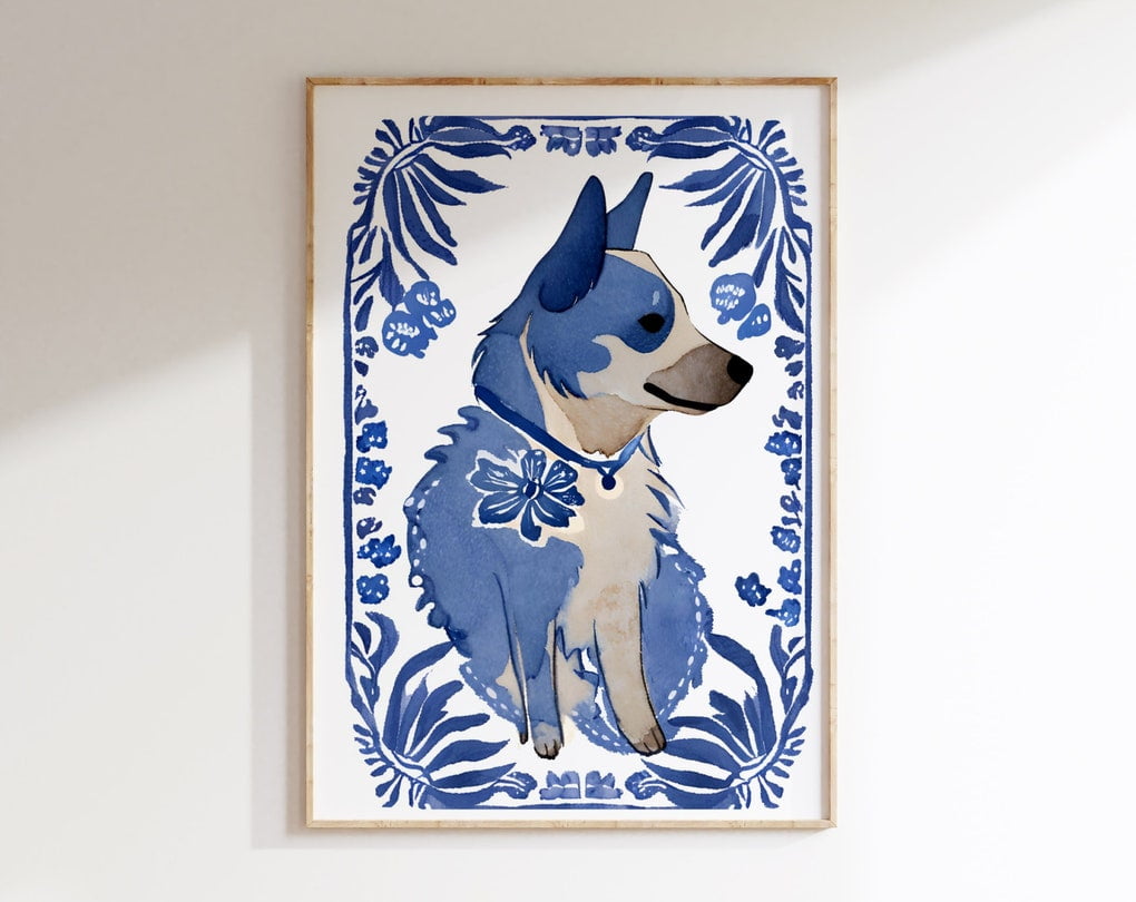 Blue Willow Blue Heeler Print Dog Drawing Dog Portrait Coastal ...