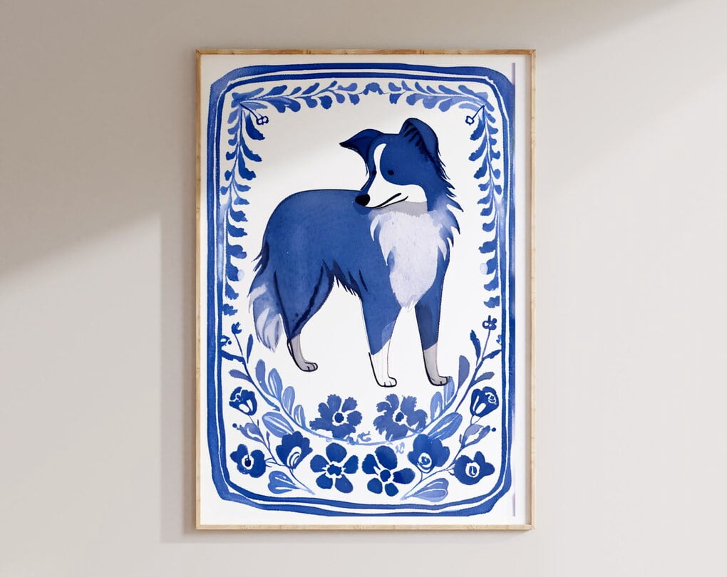 Blue Willow Border Collie Print Dog Drawing Dog Portrait Coastal ...