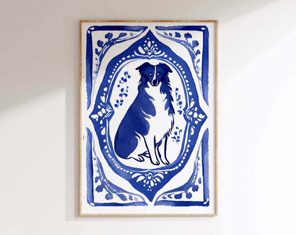 Blue Willow Border Collie Wall Art Dog Drawing Dog Portrait Coastal ...