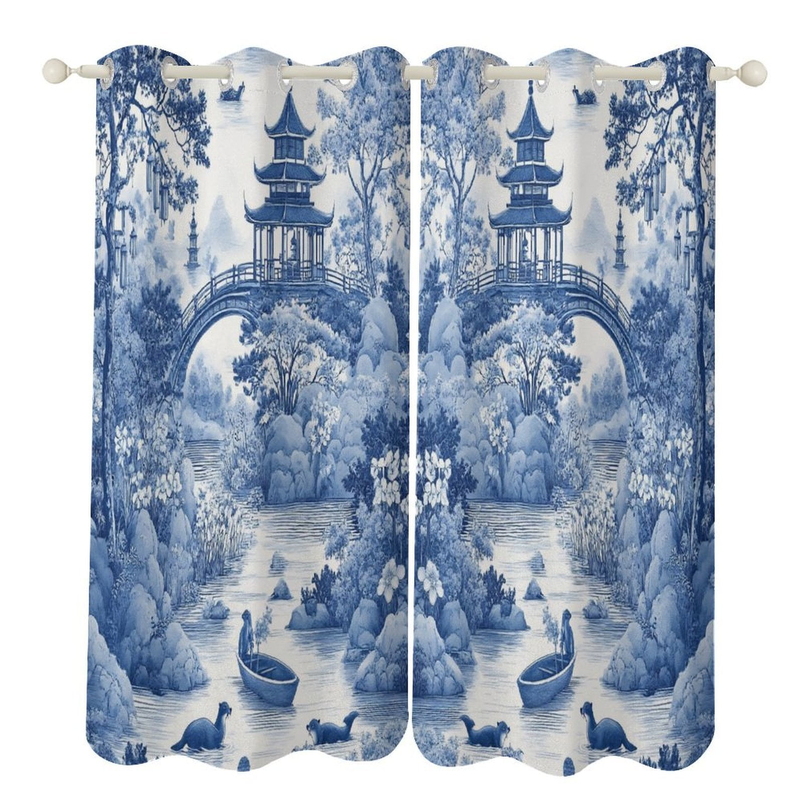 Blue Willow Ceramic Background Texture 2 Panels Blackout Curtains for ...