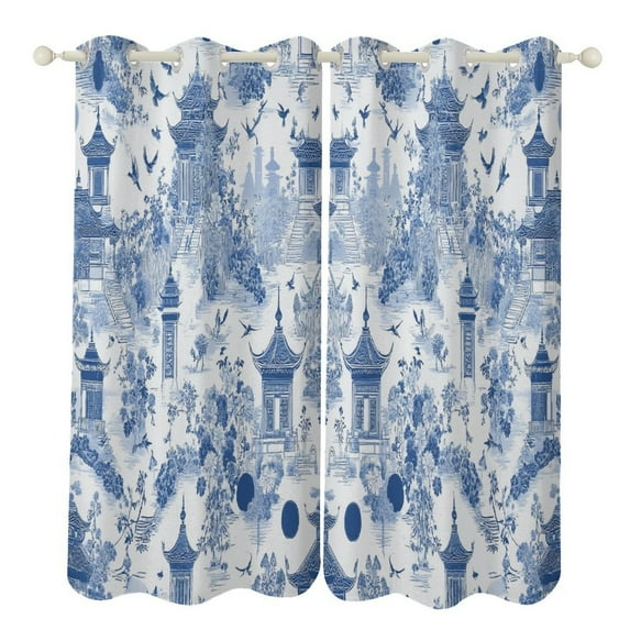 Blue Willow Ceramic Background Texture 2 Panels Blackout Curtains for ...