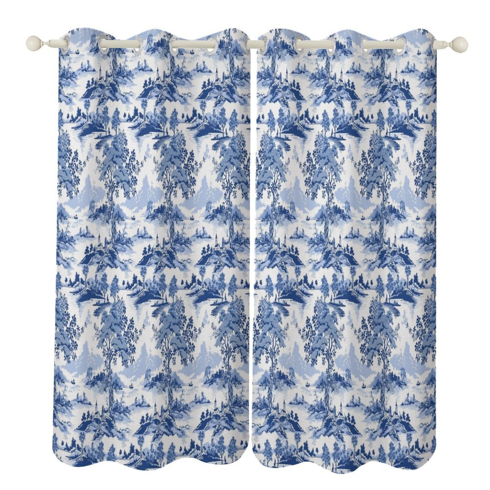 Blue Willow Ceramic Background Texture 2 Panels Blackout Curtains for ...